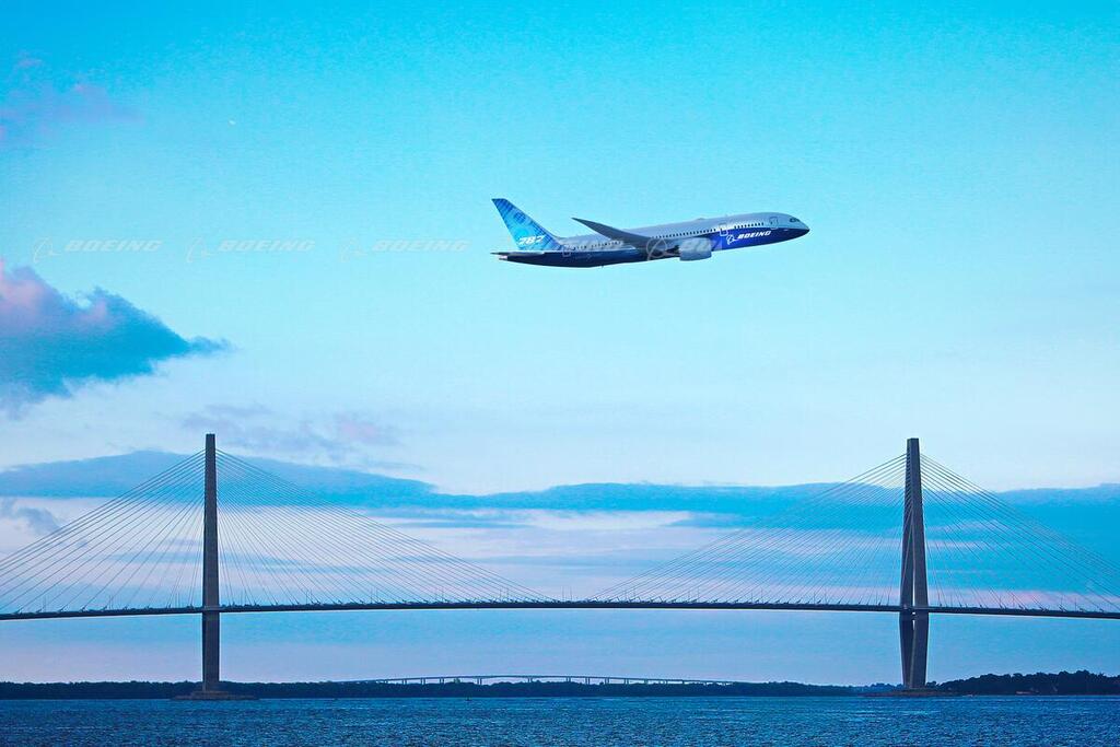 Boeing Images - Boeing 787-8 In-flight over Bridge