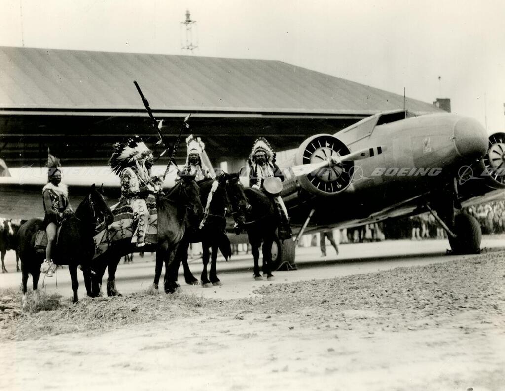 Boeing Images - Native Americans on Horses next to Boeing Model 247