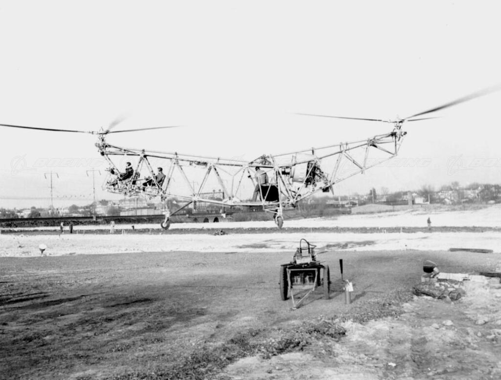 Boeing Images - Piasecki HRP-1 Rescuer Prototype Frame in Flight atop Field