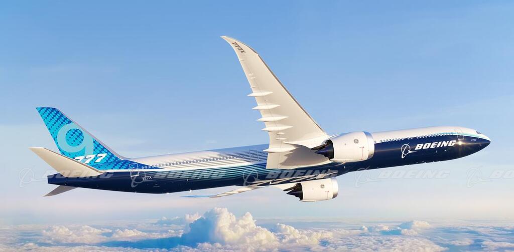 Boeing Images - Boeing 777-9 In-Flight Side View over Clouds