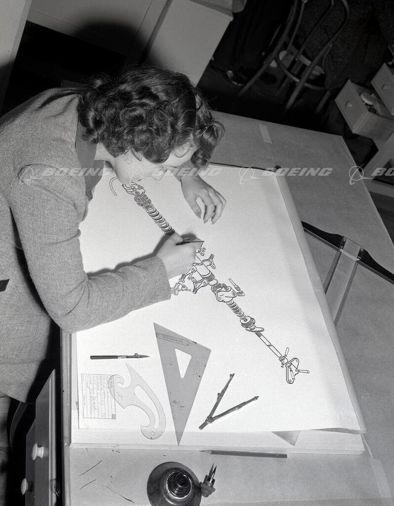 Boeing Images - Female Engineer Drafting at Douglas Aircraft Company