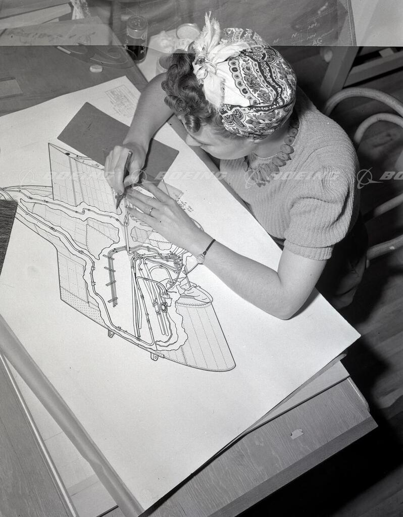 Boeing Images - Female Engineer Drafting at Douglas Aircraft Company