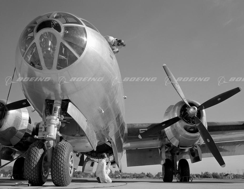 Boeing Images - Mechanics with a B-29 Superfortress