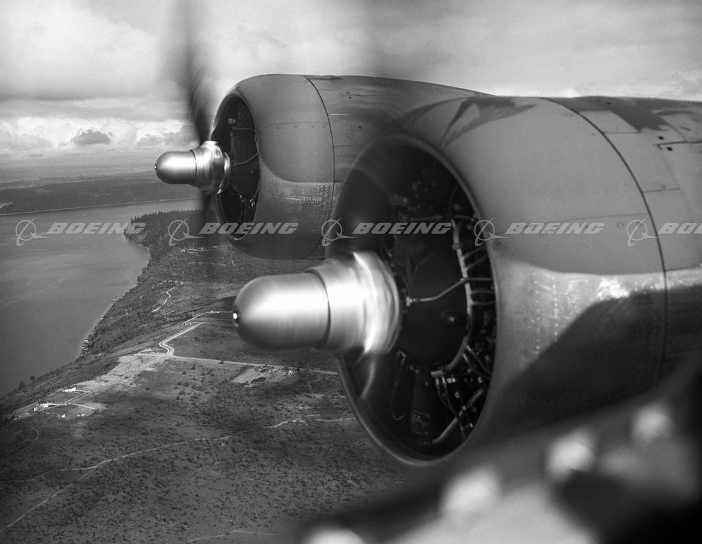 Boeing Images - Two Right Engines of a B-17 Flying Fortress in Flight