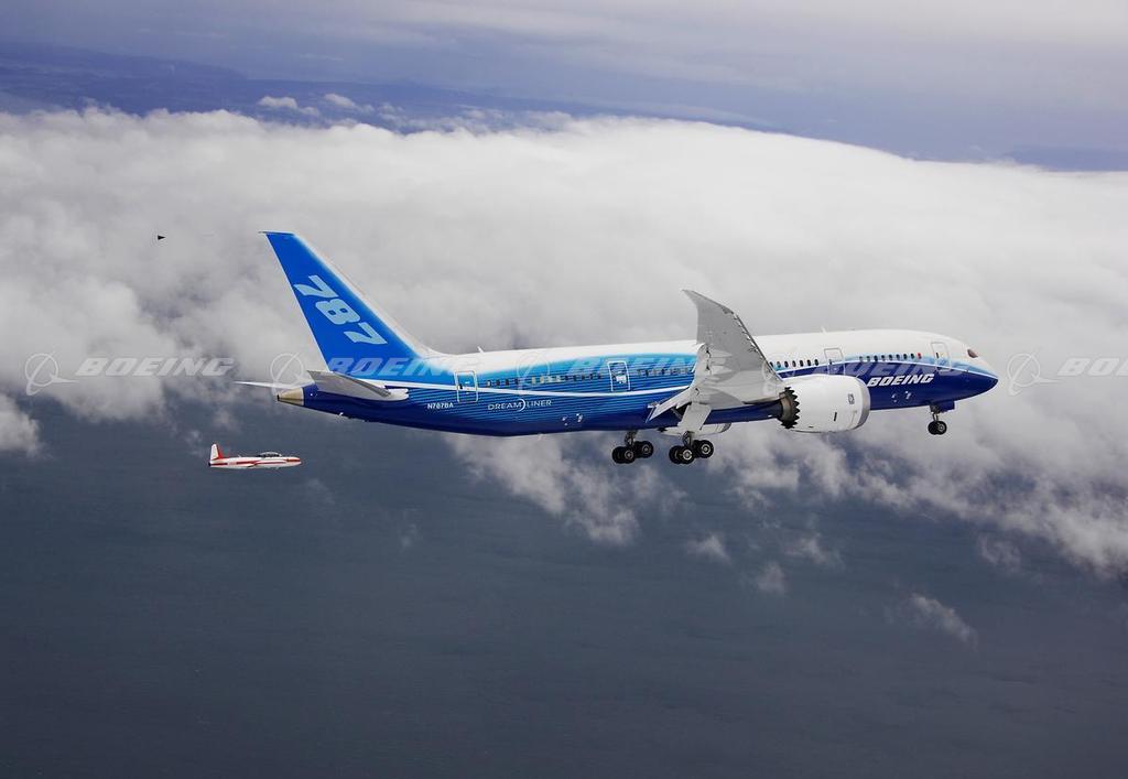Boeing Images - Boeing 787 Dreamliner and photo chase jet on first flight.