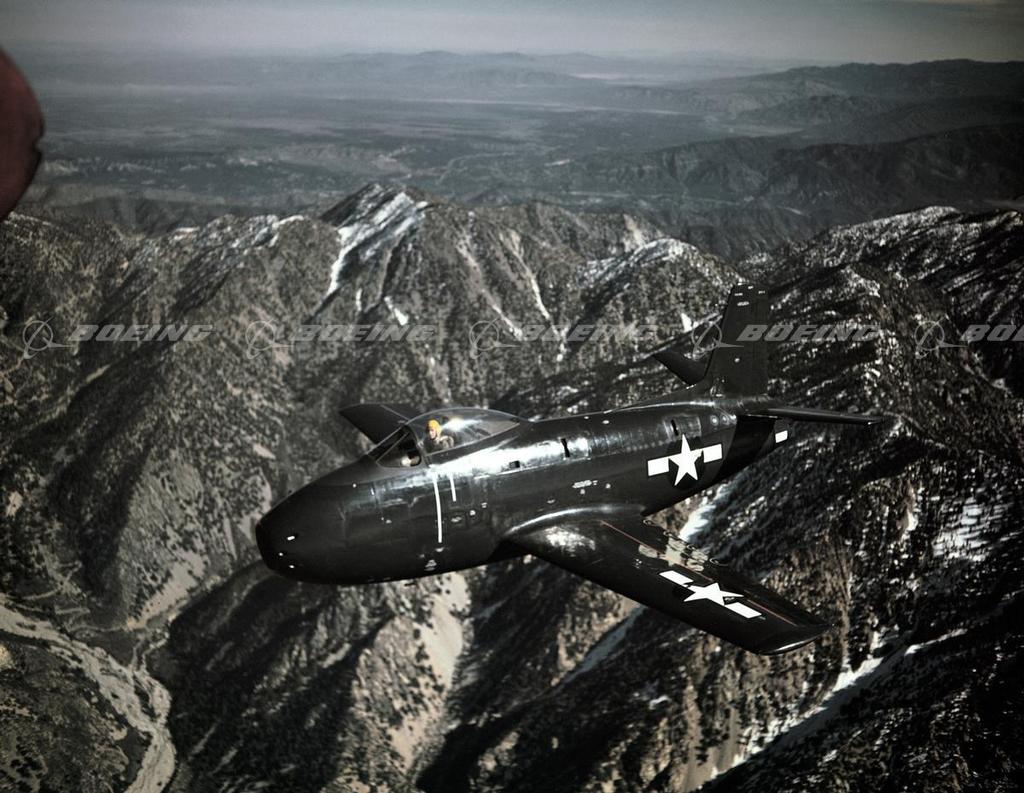 Boeing Images - FJ-1 Fury in Flight over Wooded Hills
