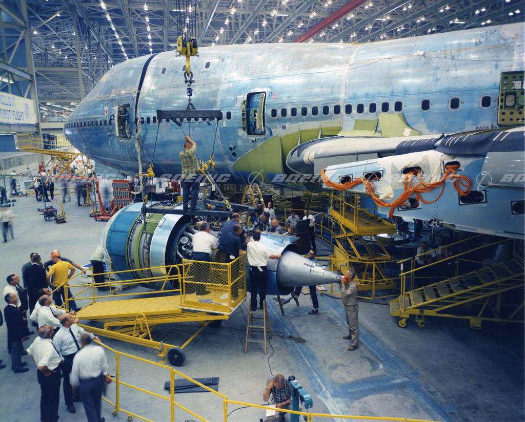 Boeing Images - Boeing 747 Engine Assembly Line Everett Factory Early Days
