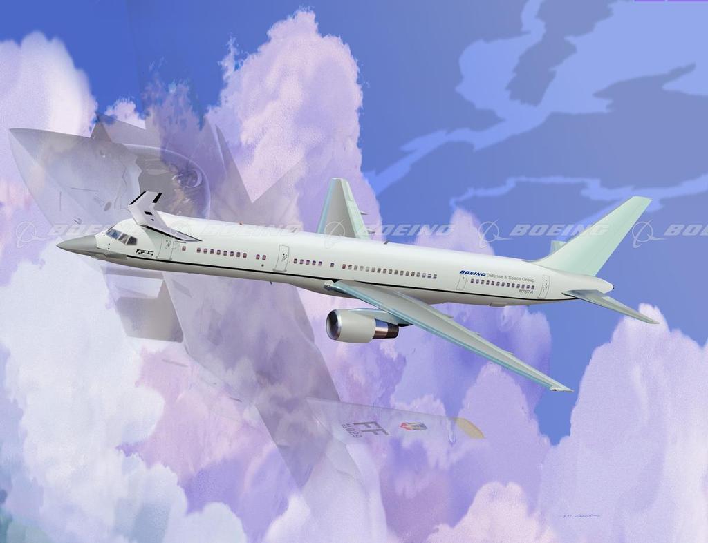 Boeing Images - 757 Flying Testbed (FTB) in Flight with F-22 Raptor Shadow