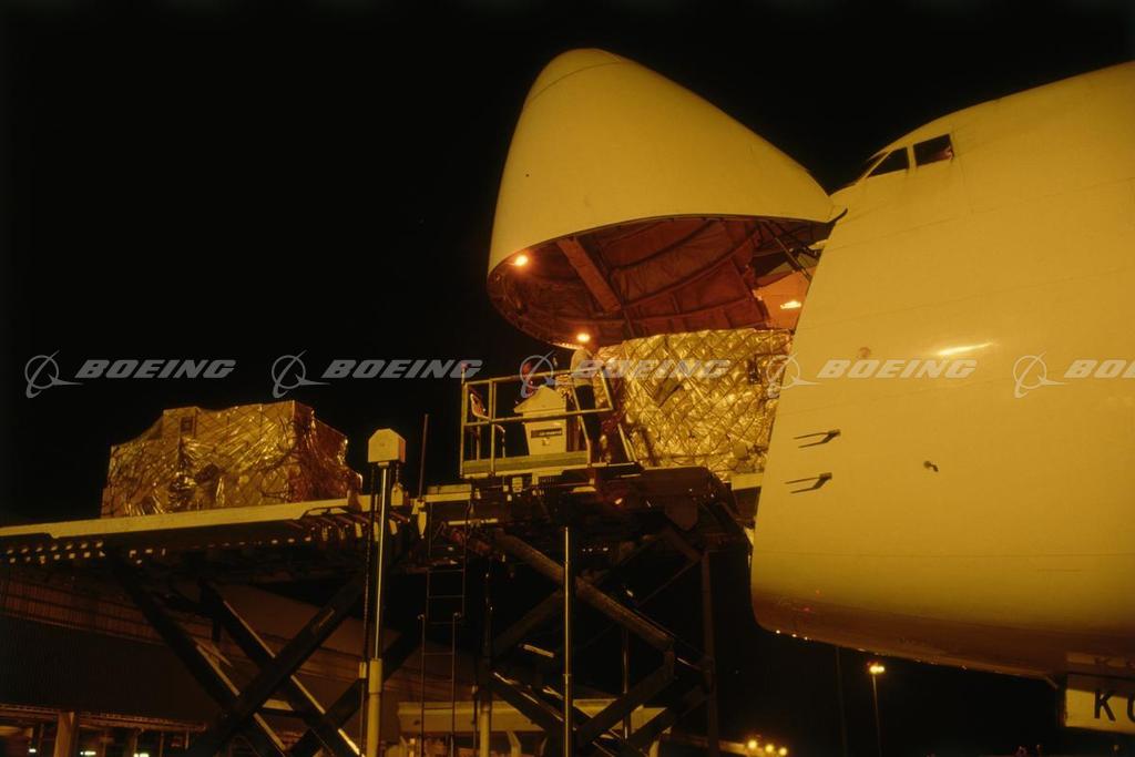 Boeing Images - 747 Freighter Loading Cargo Through Nose Door