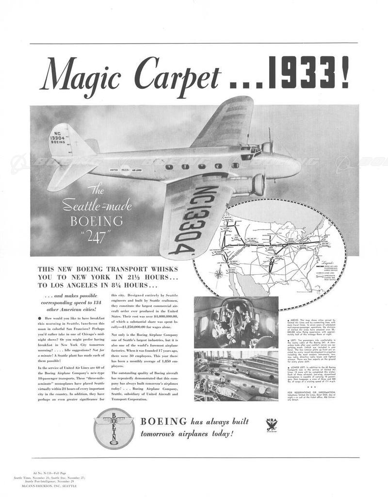 Boeing Images - Magic Carpet - Boeing Model 247 Advertisement from 1933