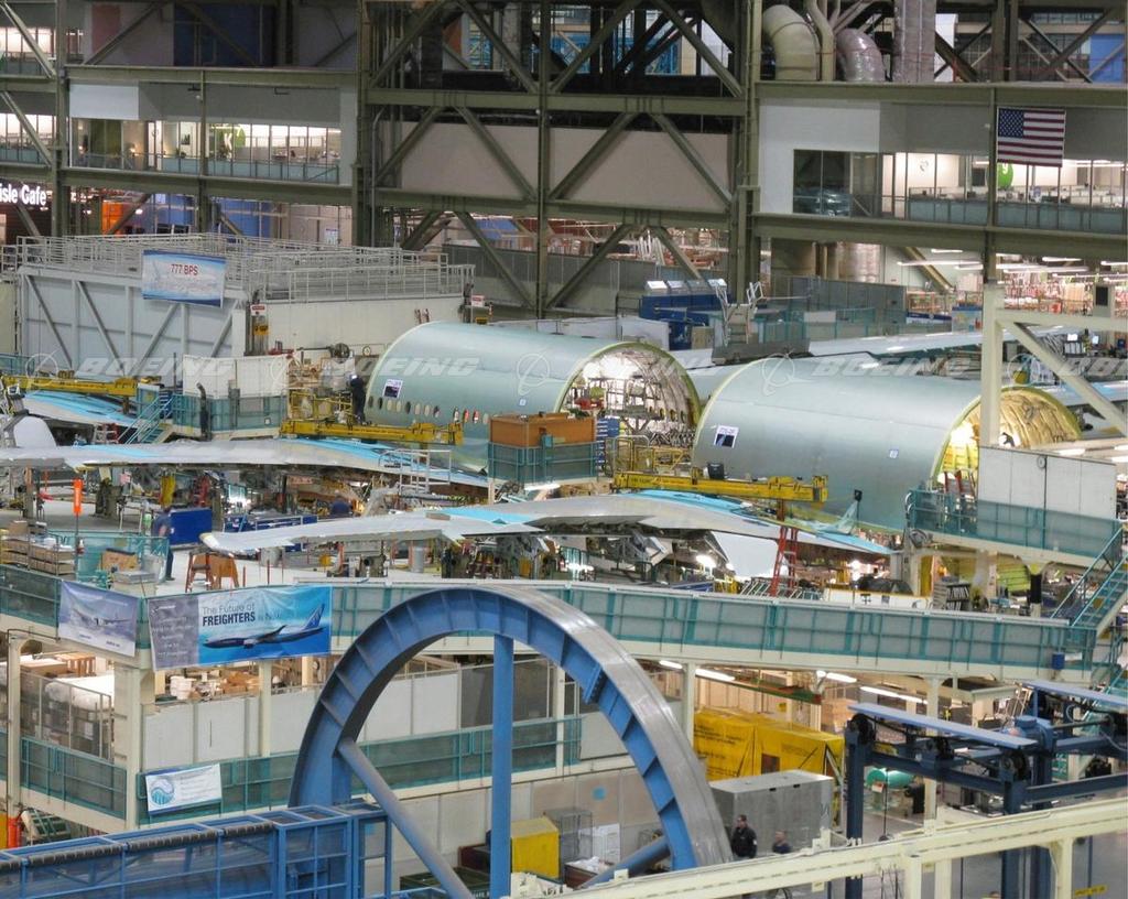 Boeing Images - 777 Wing Body Join on Boeing's Moving Line in Everett