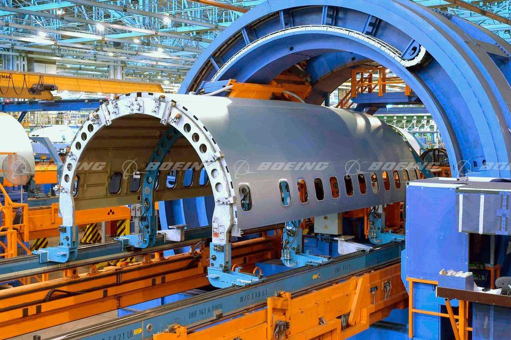 Boeing Images - 737 Fuselage Section in Turning Jig