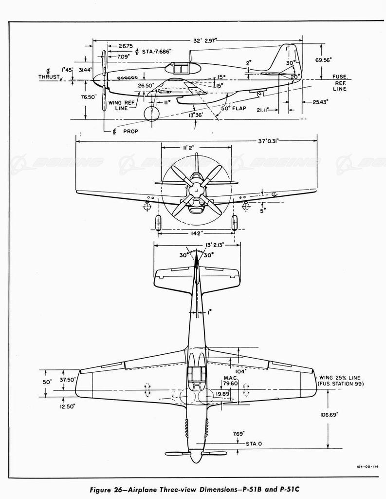 Boeing Images - Three-view Diagram of P-51B and P-51C Mustangs