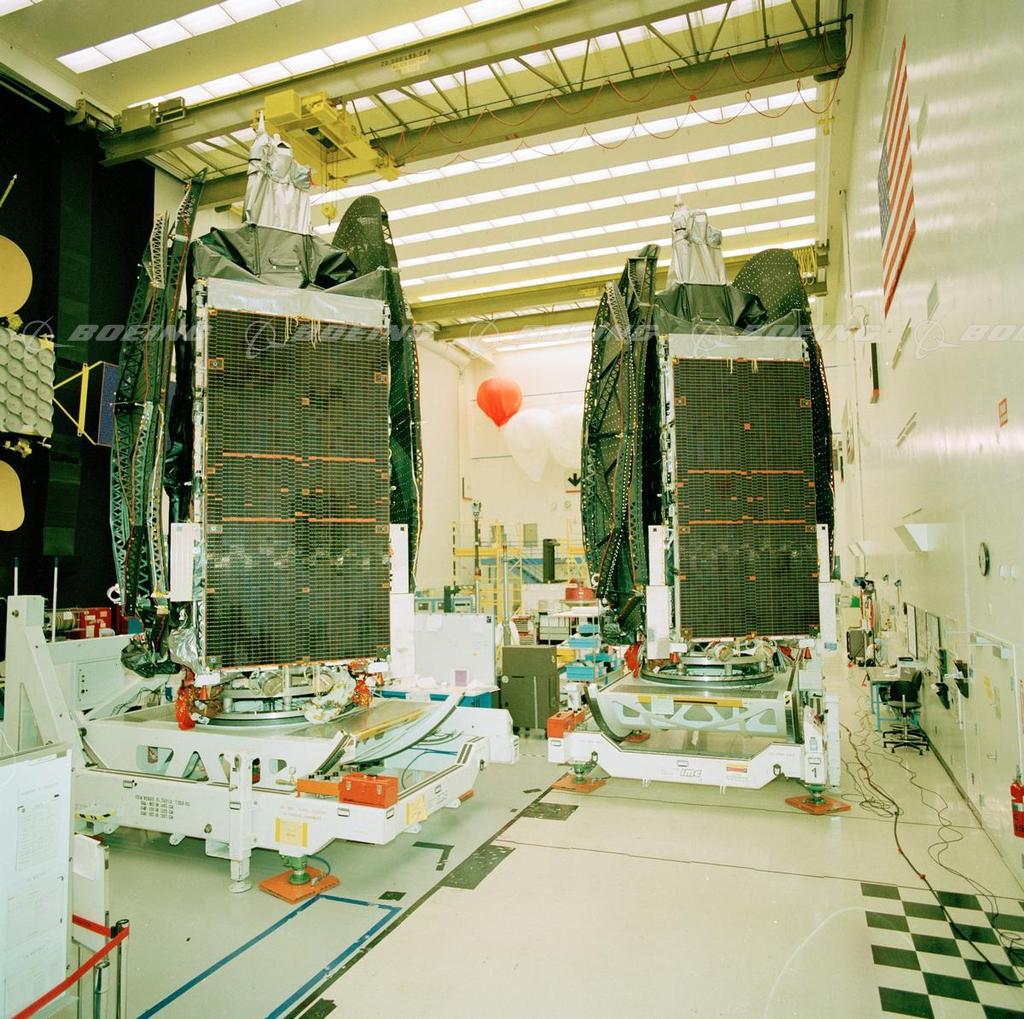 Boeing Images - XM-1 & XM-2 Model 702 Satellites Side by Side in Assembly