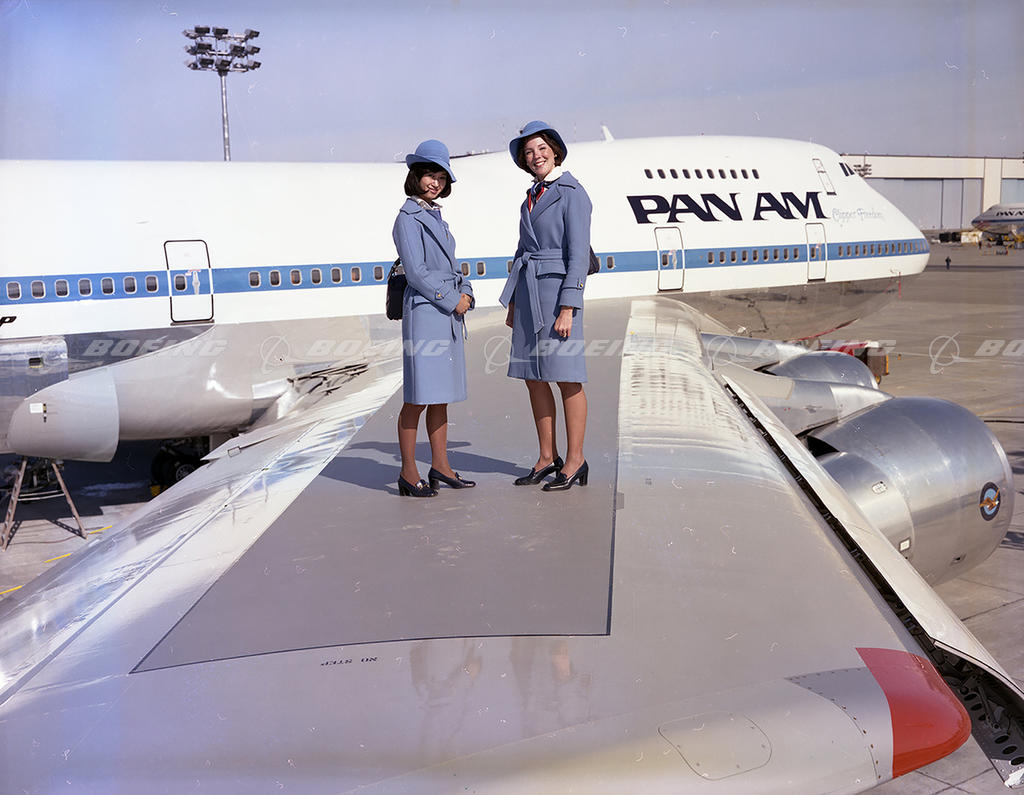 Boeing Images - Pan Am Cabin Attendants on Boeing 747 Wing