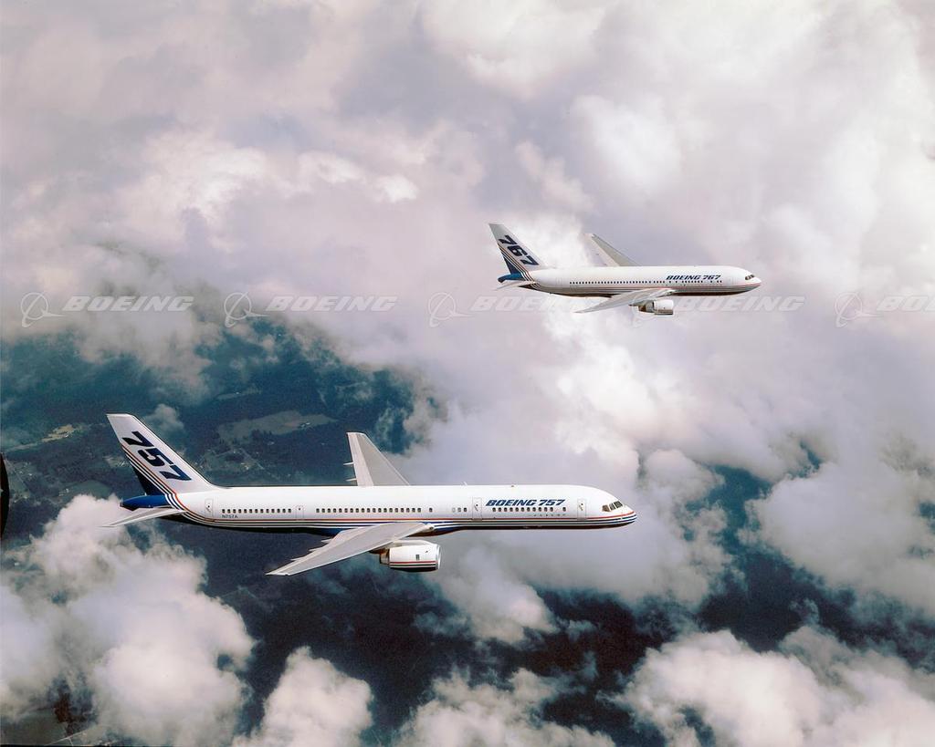 Boeing Images - 757 and 767 in Flight Together