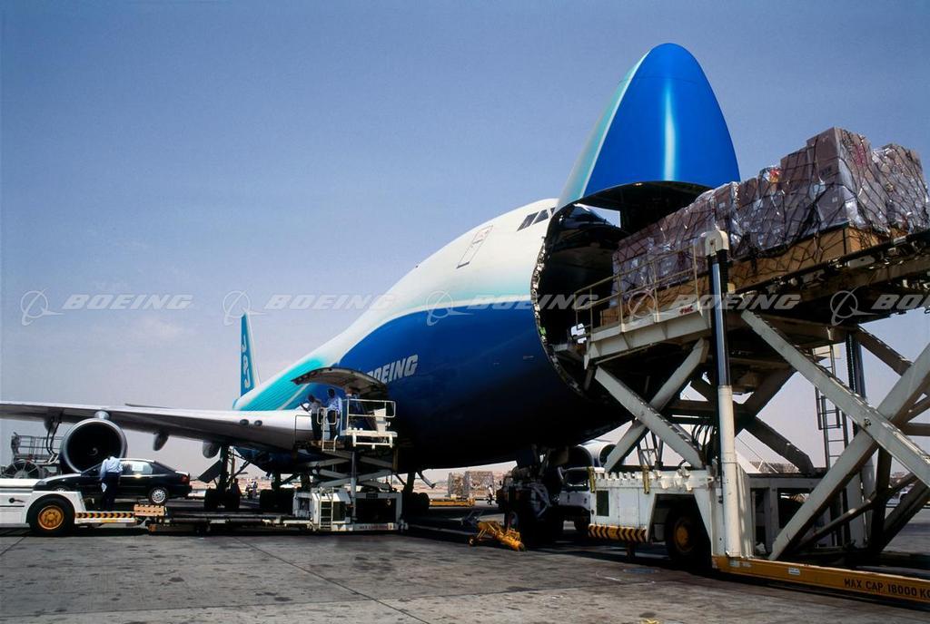 Boeing Images - 747-400F in New Boeing Livery Loading Cargo Through Nose