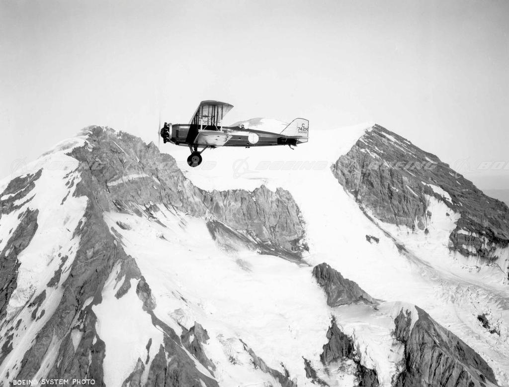 Boeing Images - Boeing Model 40B in Flight Above Mountain