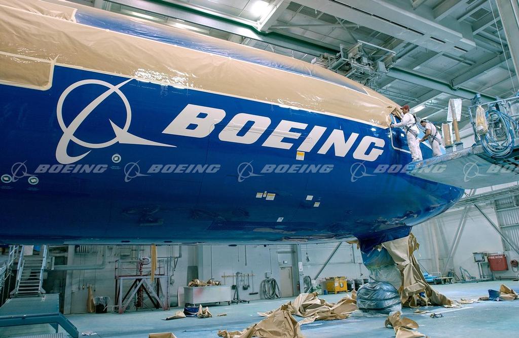 Boeing Images - 777-200LR Worldliner in Paint Hangar for New Livery