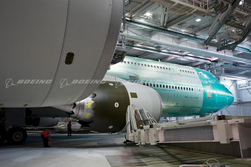 Boeing Images - Lufthansa 747-8I in Paint Hangar