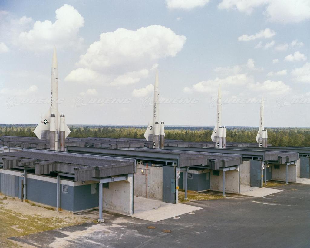 Boeing Images - Battery of Bomarc IM 99 Missiles Rise From Their Shelters