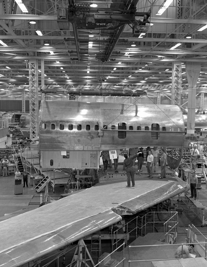 Boeing Images - Early 707 Manufacturing, Fuselage and Wing Mating
