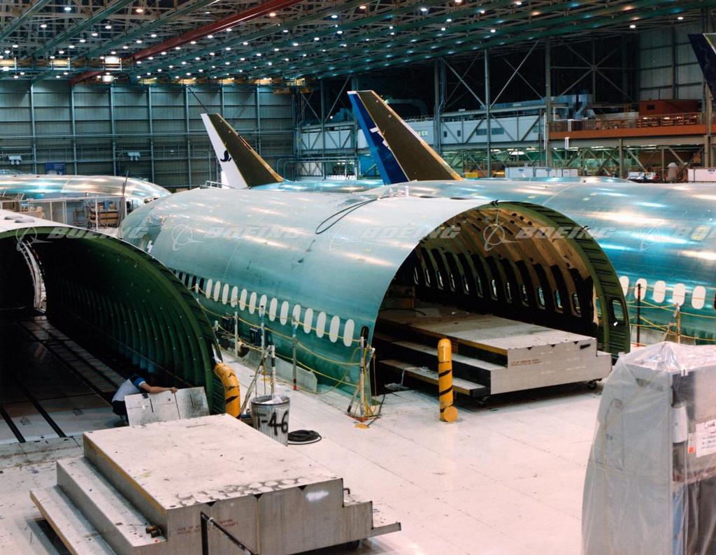 Boeing Images - 767 Fuselages Lined Up for Assembly