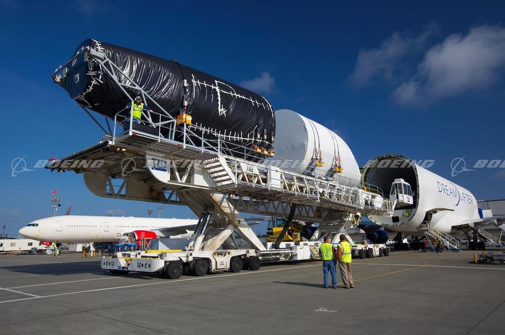Boeing Images - Dreamlifter Unloads Dreamliner Fuselage Sections
