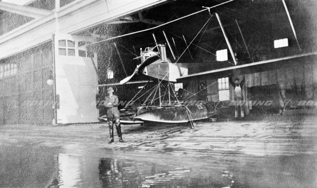 Boeing Images - Wong Tsoo and Boeing Model C in Lake Union Boat House