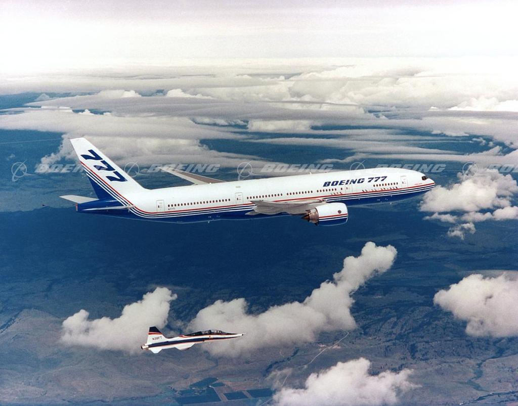 Boeing Images - 777-200 on its First Flight with Chase Plane