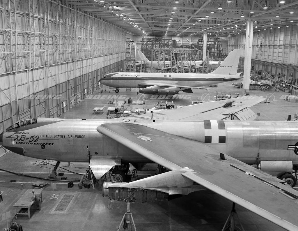 Boeing Images - XB-52 Stratofortress with Dash 80 in Flight Test Hangar