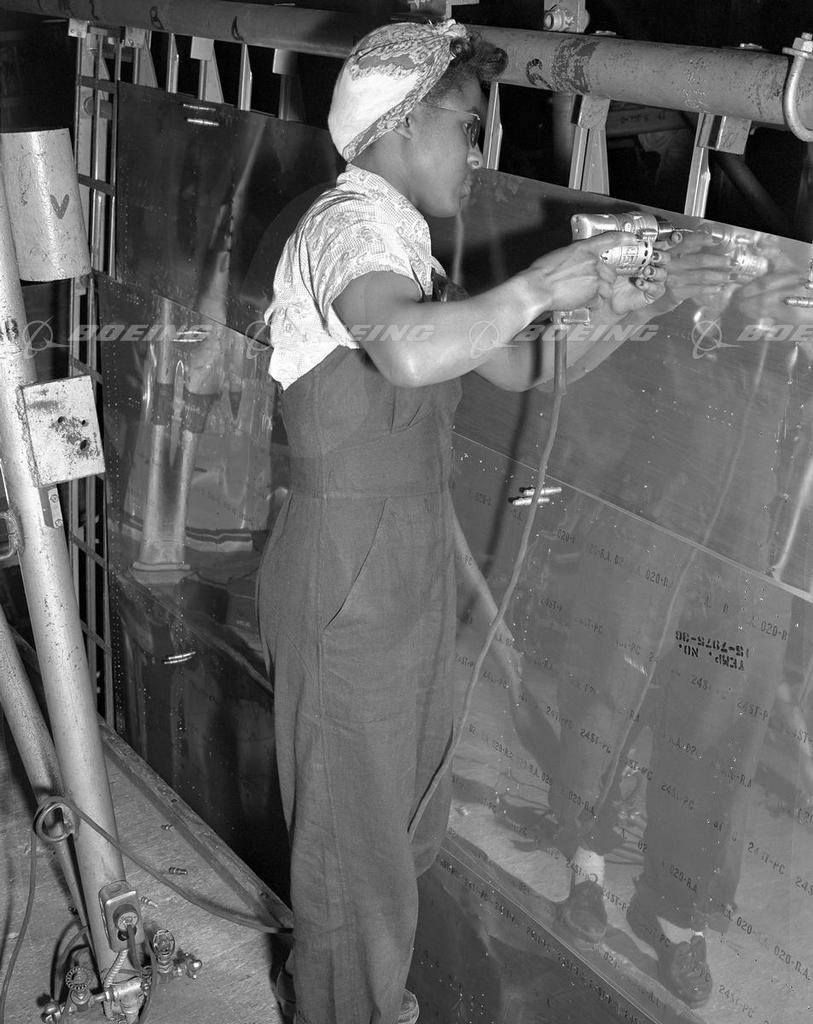 Boeing Images - Boeing Factory Worker Drills Rivets