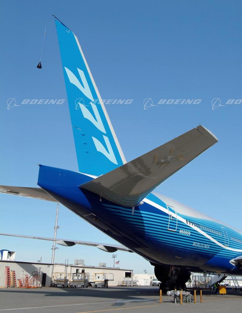 Boeing Images - 777-200LR Tail in Blue and White Livery
