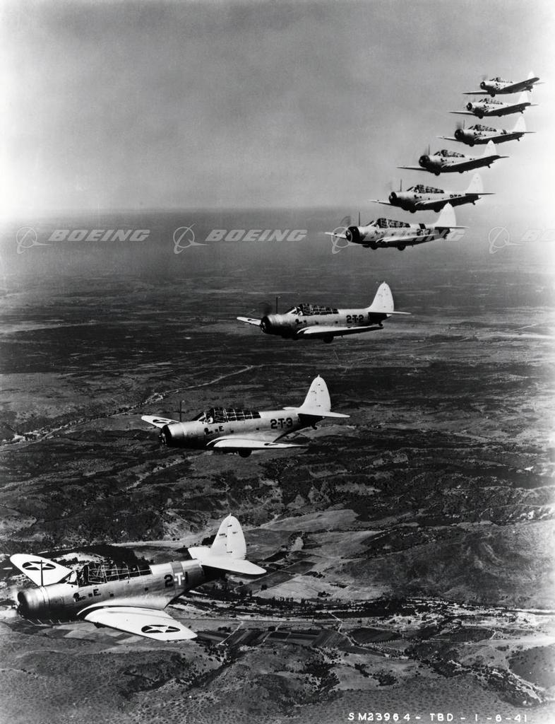 Boeing Images - Fleet of TBD Devastators Flying in Formation