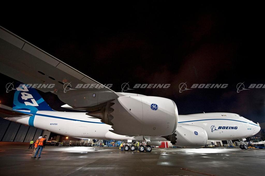 Boeing Images - The First 747-8F Rolls Out of the Paint Booth