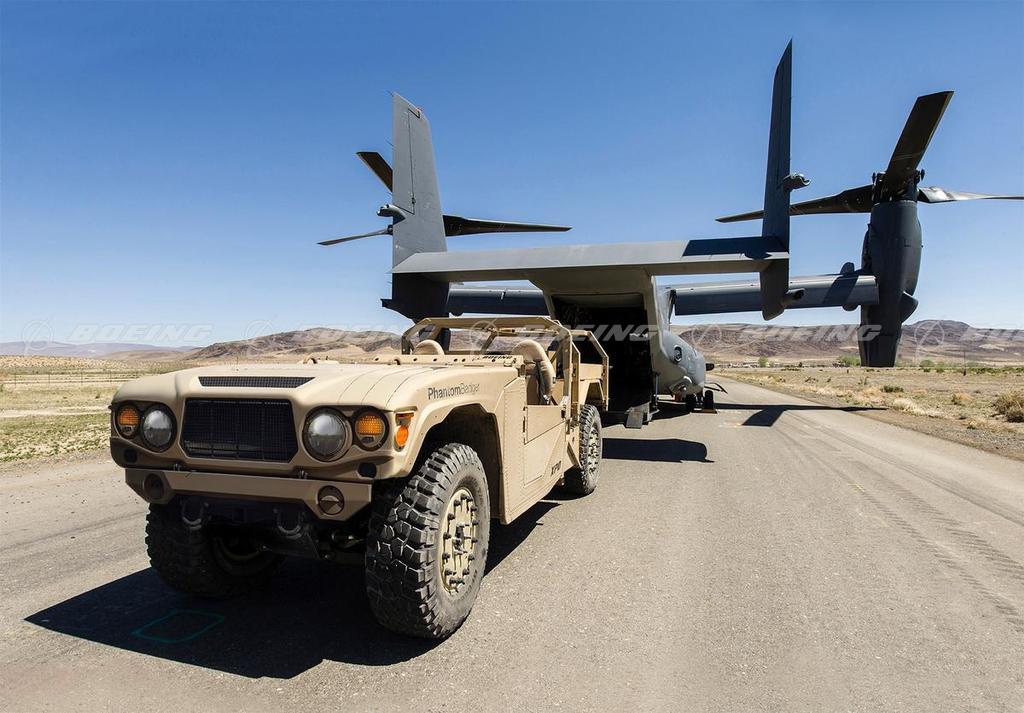 Boeing Images - Boeing Phantom Badger and V-22 Osprey on Desert Road