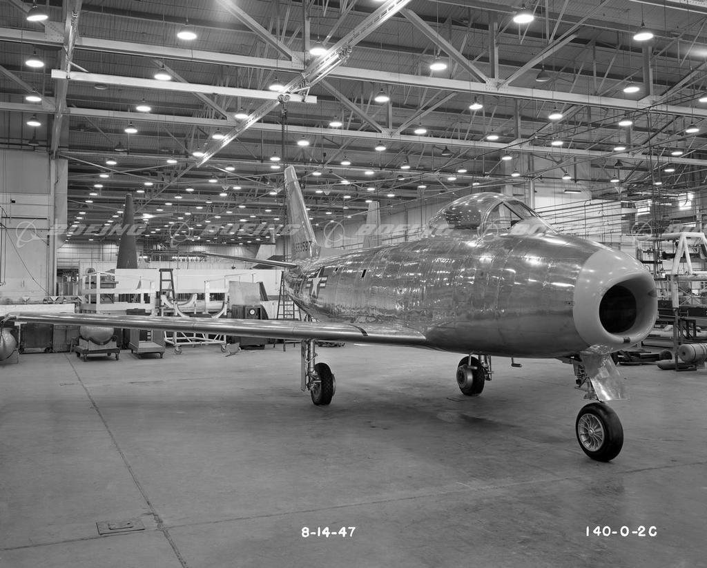 Boeing Images - XP-86, the First Sabre Jet Prototype in an Aircraft Hangar