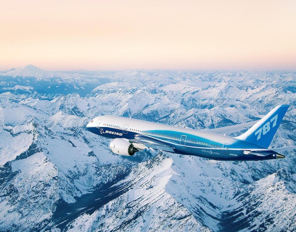 Boeing Images - Boeing 787-8 Number 1 flies over Cascade Mountain Range