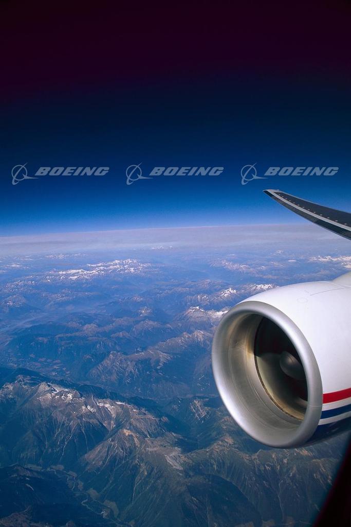 Boeing Images - Right Engine Nacelle of a 777 in Flight