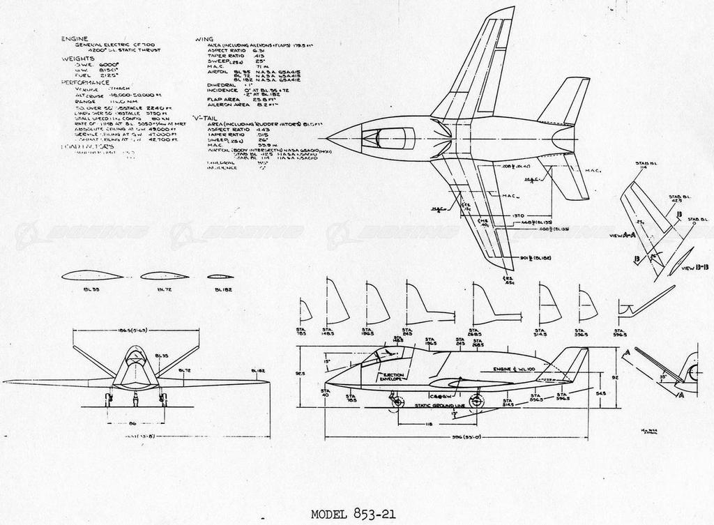 Boeing Images - Boeing Model 853-21 Quiet Bird 3-View