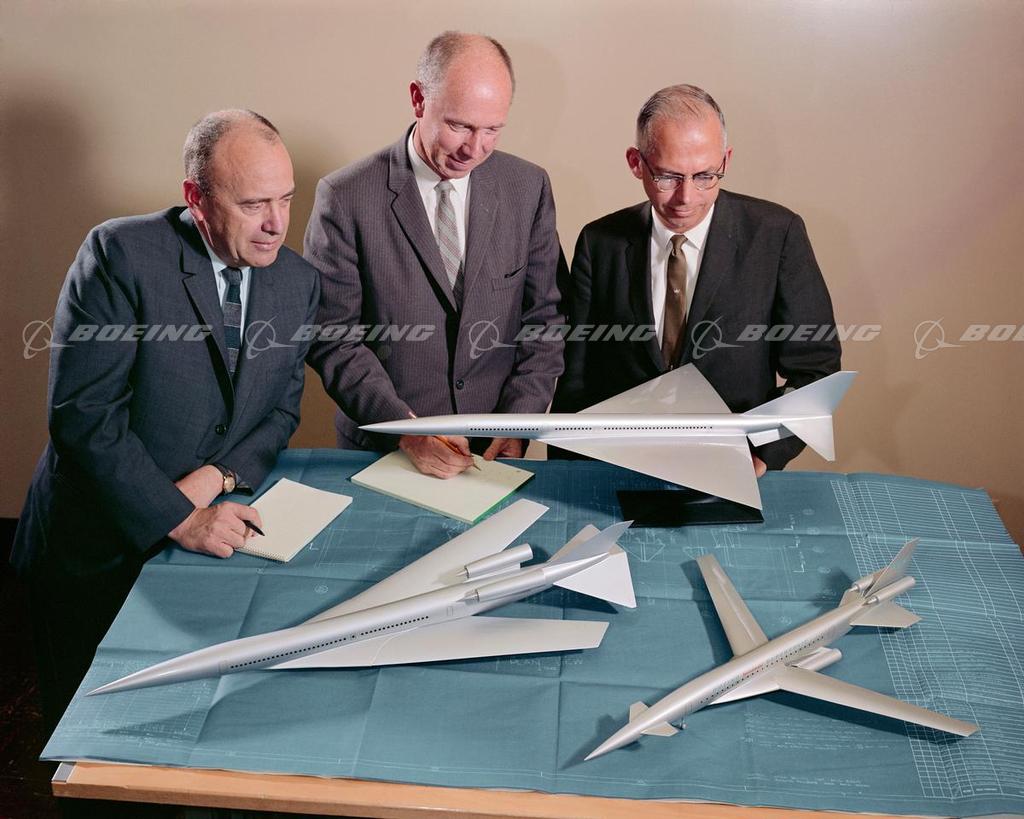 Boeing Images - Three Men with SST Supersonic Transport Prototype Models