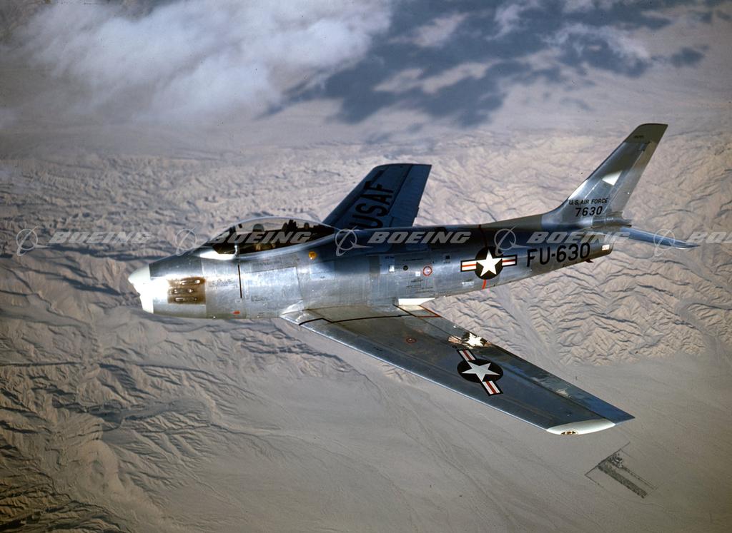 Boeing Images - North American F-86 Sabre Flying Over Desert Terrain