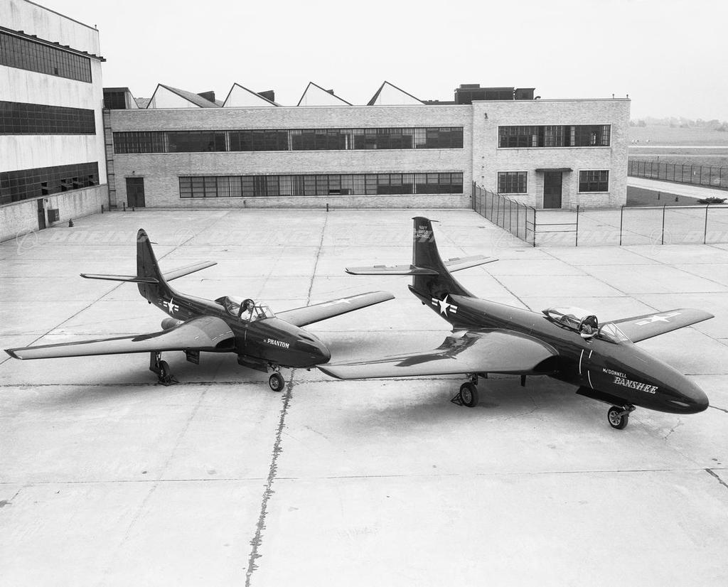 Boeing Images - XFD-1 Phantom and XF2D-1 Banshee on St. Louis Flight Ramp