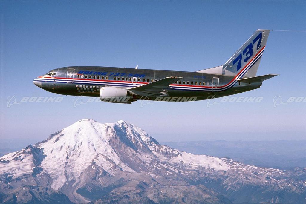 Boeing Images - Unpainted 737-500 in Flight Above Mt. Rainier